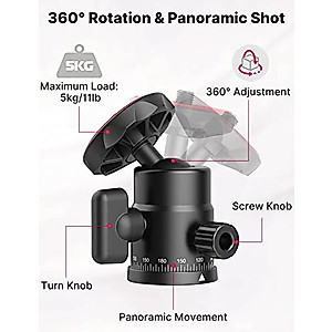 Mini Ball Head, ULANZI H28 Panoramic Tripod Head + Dual Hot Shoe Mount DSLR Camera Mount Adapter Photograph Attachment Accessories for Gopro Cam Camcorder Smartphone Light Microphone Loading 5.5lb