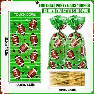 EVERMARKET 100 Pcs Football Goodie Bags Football Party Favors Treat Bags Cellophane Gift Bags Candy Bags with 100 Twist Ties for Football Theme Baby Shower Birthday Decors Sports Event Party Supplies