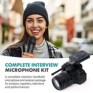 Movo WMX-7-TH+RX Handheld Wireless Microphone System - Omnidirectional Microphone with Built-in VHF Transmitter, Bodypack Receiver - Wireless Mic Interview Kit for Reporters, Vlogging, Live Events
