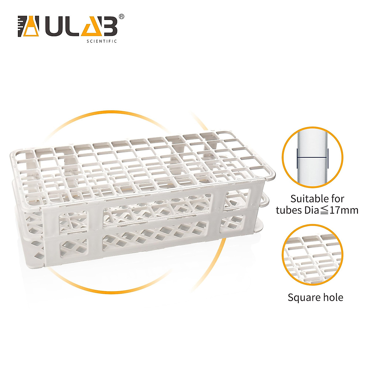 ULAB Scientific White Tube Rack and Plastic Test Tubes Set, Include 1pc of White Tube Rack, 60pcs of Plastic Macaroon Party Tubes Shot Glasses, Nature Color, UTR1015