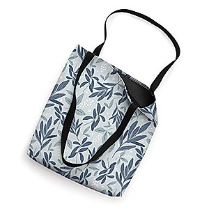 Blue Botanical Foliage & White Berry Floral Bud Pattern Tote Bag