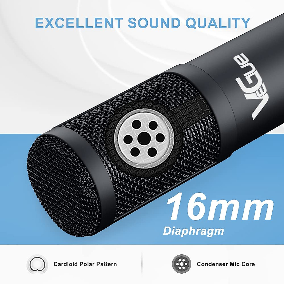 VeGue USB Microphone Kit, 192kHz/24Bit Streaming Podcast PC Condenser Computer Mic Set for Gaming, YouTube Video, Recording Music, Voice Over, Studio Mic with Adjustable Arm Stand (VG-016)
