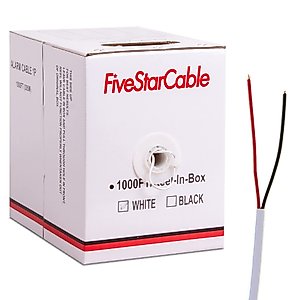 FiveStarCable 22-2 1000 Ft. Alarm Wire 22AWG 2 Conductors 22/2 22-2 Security Cable Alarm Bulk Cable for Efficient Power and Signal Transmission White
