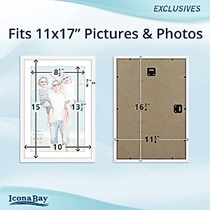 Icona Bay 11x17 White Picture Frame with Mat to 9x14 Image, Sturdy Wood Composite Poster Frame, Wall Mount Only, Modern Style Frames, Exclusives Collection