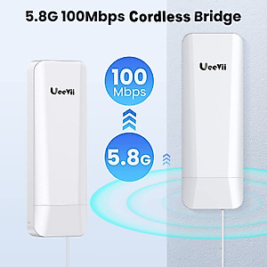 Wireless Bridge, Easy to Use, Point to Point 5.8G Outdoor Bridge with 14dBi Antenna, 9842 FT Long Range Working Distance 24V PoE Adapter 2 RJ45 Port for Extended Internet Signal to Next Building
