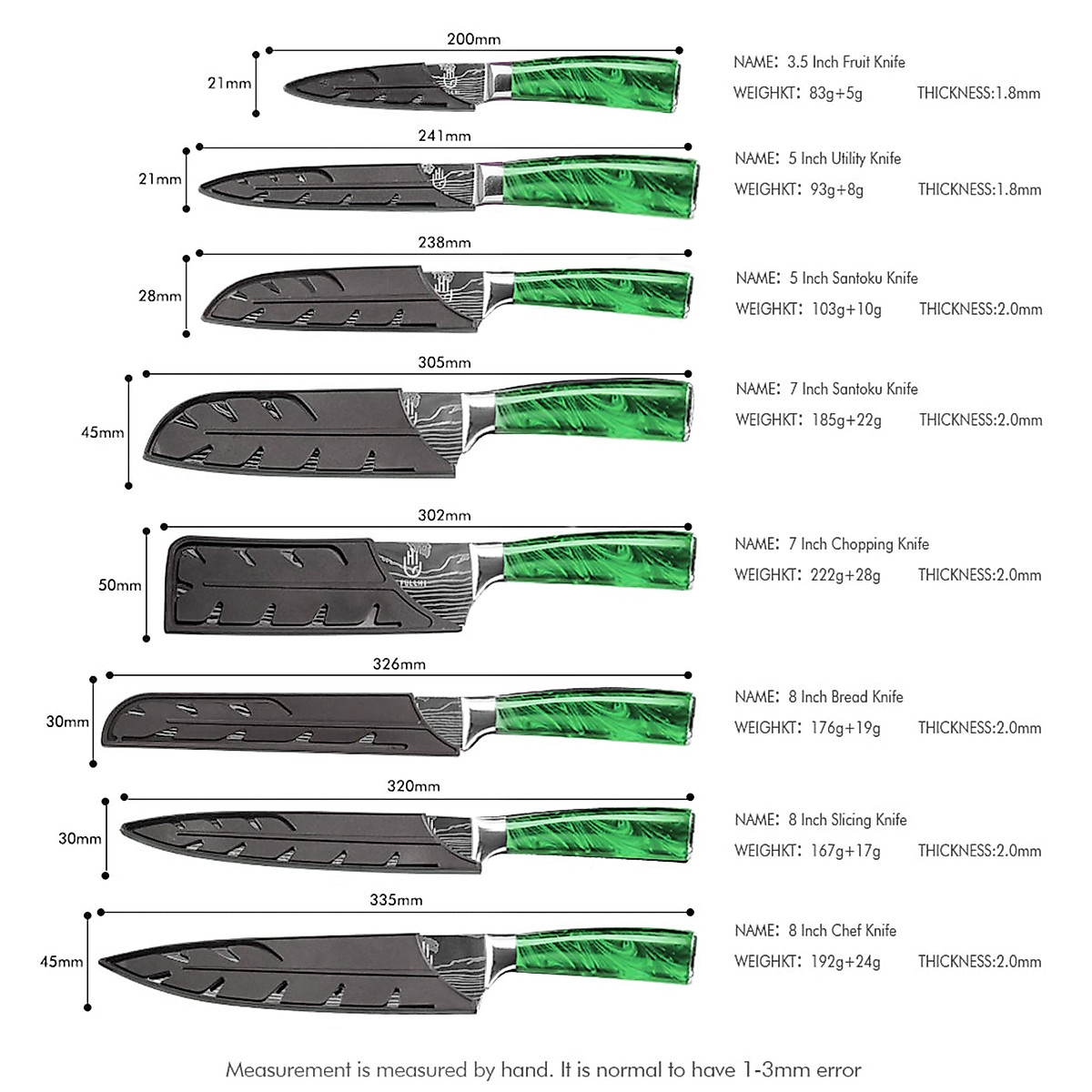 FULLHI Japanese Knife Set, 14pcs Premium German Stainless Steel Kitchen Knife Set, Multiple Colours