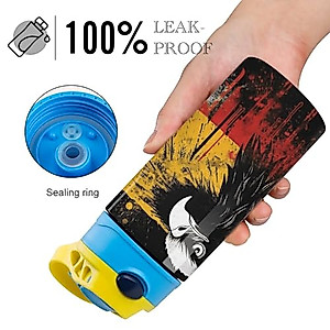 Stainless Steel Water Bottles Germany Flag Eagle Travel Water Cups with Handle And Silicone Straw Drinking Cup with Leak Proof Lid Thermo Travel Mug for Women Men