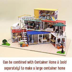 DIY Miniature Dollhouse Kit Container Home B - Miniature House Kit - Tiny House Building Kit With Dust Cover Music Box - DIY Miniature Kit with Furniture - DIY House Kit for Adults