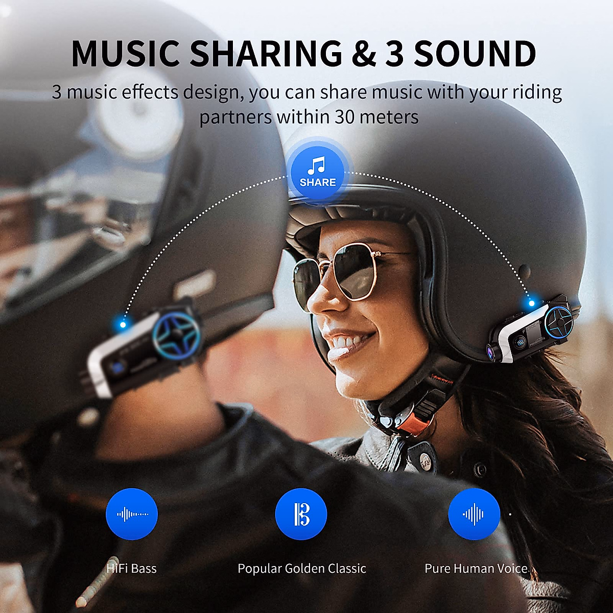 Fodsports Motorcycle Bluetooth Headset with Camera, FX30C PRO 2 Riders 1000M Helmet Communication System, 360° Shooting Motorcycle Helmet Camera, Music Share/EQ Sound/2000mAh/64G TF Card