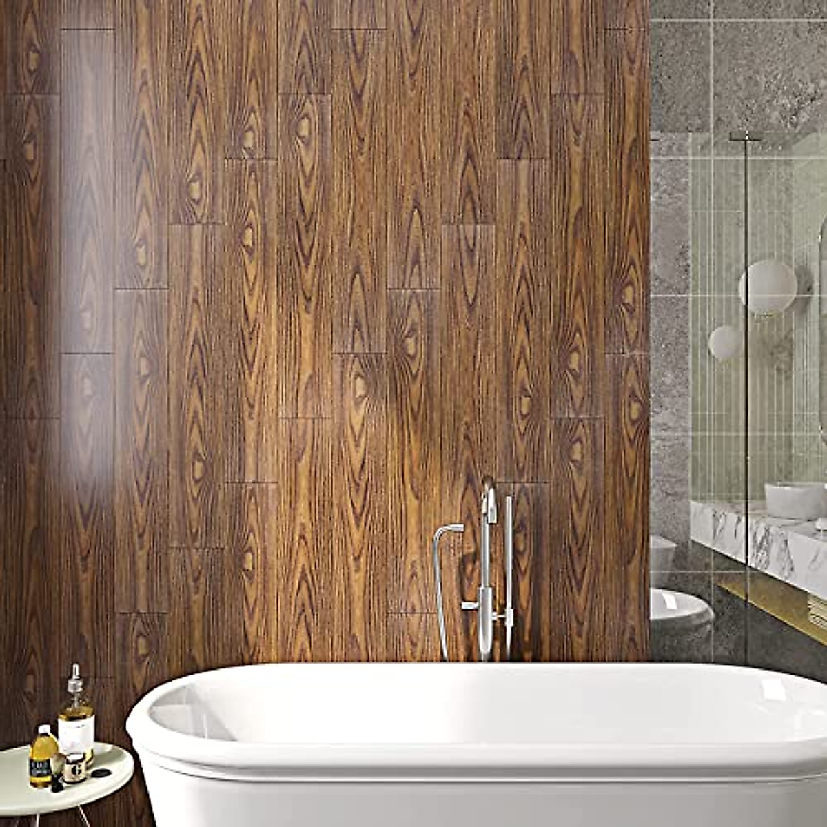 Livelynine Wood Vinyl Flooring 6-Planks 6x36 Brown Laminate Flooring Sheet Peel and Stick Waterproof Floor Tile Bathroom Tile Stickers Renter Friendly Floor Tiles Sticky Bathroom Tiles Kitchen Floor