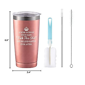 GINGPROUS A Wise Woman Once Said Travel Tumbler for Women, Friends Travel Tumbler for Divorce Coworker Retirement, 20 Oz Stainless Steel Insulated Tumbler with Lid and Straws, Rose Gold