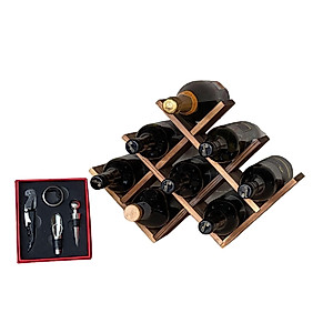 Wine Rack 8 Bottle & Wine Accessory Kit - Wine Racks Countertop - Small Wine Rack -Wine Cabinet Free Standing - Wood 3-Tier Wine Display and Storage Shelves - Countertop Wine Rack