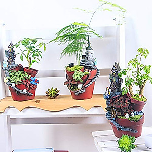 ZFRANC Flower Pot - Creative Castle House Shaped Resin Garden Pot, New Novelty Bonsai Plant Flower Pot for Succulents, Cactus, Flowers, Indoor Outdoor Decorations