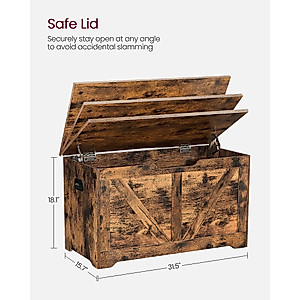 VASAGLE Storage Chest, Storage Trunk with 2 Safety Hinges, Storage Bench, Shoe Bench, Farmhouse Style, 15.7 x 31.5 x 18.1 Inches, for Entryway, Bedroom, Living Room, Rustic Brown ULSB062T01