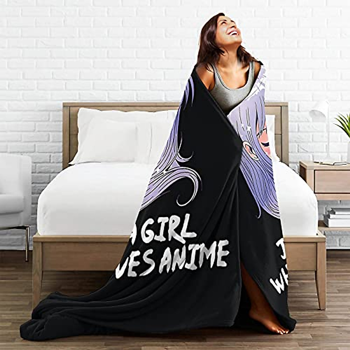 Yaoola Just A Girl Who Loves Laugh Flannel Blanket Soft Cozy for Kids Adults Throw Blanket Fit Couch Sofa Suitable for All Season 80"X60"for Adults