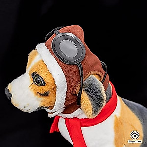 Pet Aviator Hat Red Scarf Aviator Pilot Cosplay Costume Halloween Christmas Headwear Headpiece Party Favors Dogs Cats (Aviator Hat with Scarf, Medium/Large)