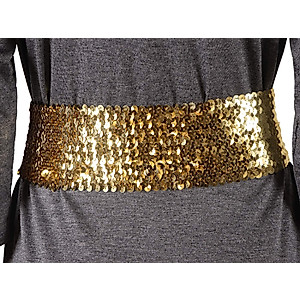 Anna-Kaci Women's Sparkly Glitter Sequin Wide Stretch Elastic Belt Accessory,Gold,One Size