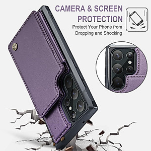 Vinich for Samsung Galaxy S22 Ultra Wallet Case with Card Holder, RFID Blocking Credit Slots Kickstand Shockproof Phone Cover for Women Men, Purple