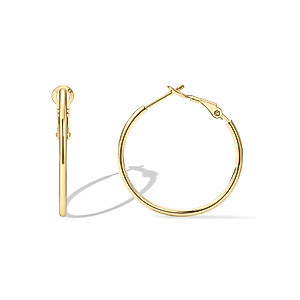 PAVOI 14K Gold Plated Sterling Silver Post Hoops | Large Hoops Earring | Lightwight Gold Hoop Earrings for Women (Yellow Gold,30mm)