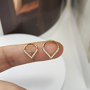 MeiziQL 3Pcs Septum Rings 16G Teardrop Septum ring 316L Surgical Steel Daith Conch Rook Tragus Cartilage Earrings Hypoallergenic Piercing Jewelry for Women Men 8mm (CZ Teardrop Gold)