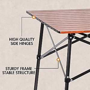 PORTAL Lightweight Aluminum Folding Square Table Roll Up Top 4 People Compact Table with Carry Bag for Camping, Picnic, Backyards, BBQ, Brown
