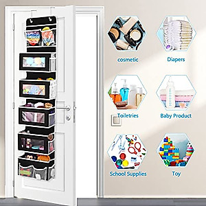 Meirenda Over the Door Hanging Organizer with 5 Large Clear Window Nursery Closet Baby Wall Mount Hanging Door Organizer Storage for Bedroom, Bathroom, Kitchen, Closet and Dorm with 19 Pockets (Black)