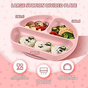 Silicone Baby Feeding Set | Baby Led Weaning Supplies | Toddler Self Feeding Dish Set with Suction Bowl, Divided Plate,Sippy Cup Spoons Forks Teether and Adjustable Bib, Eating Utensils for 6+Months