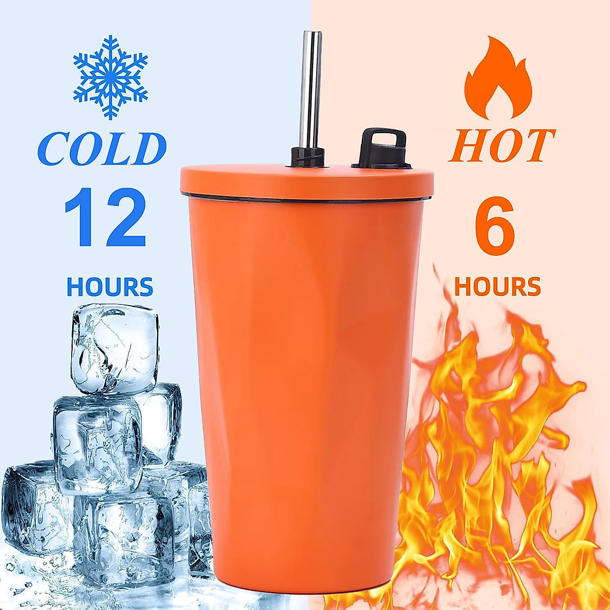 FRAGSCEN Insulated Tumbler with Lid and Straw, 20 OZ Stainless Steel Tumbler with Screw Lid, Iced Coffee Cup, Double Wall Vacuum Tumblers, Leakproof Water Bottle Travel Mug, Orange