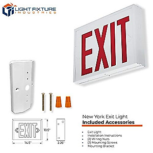 LFI Lights | NYC Approved Red Exit Sign | White Steel Housing | All LED | 8" Lettering | Hardwired with Battery Backup | UL Listed | NYCS-R