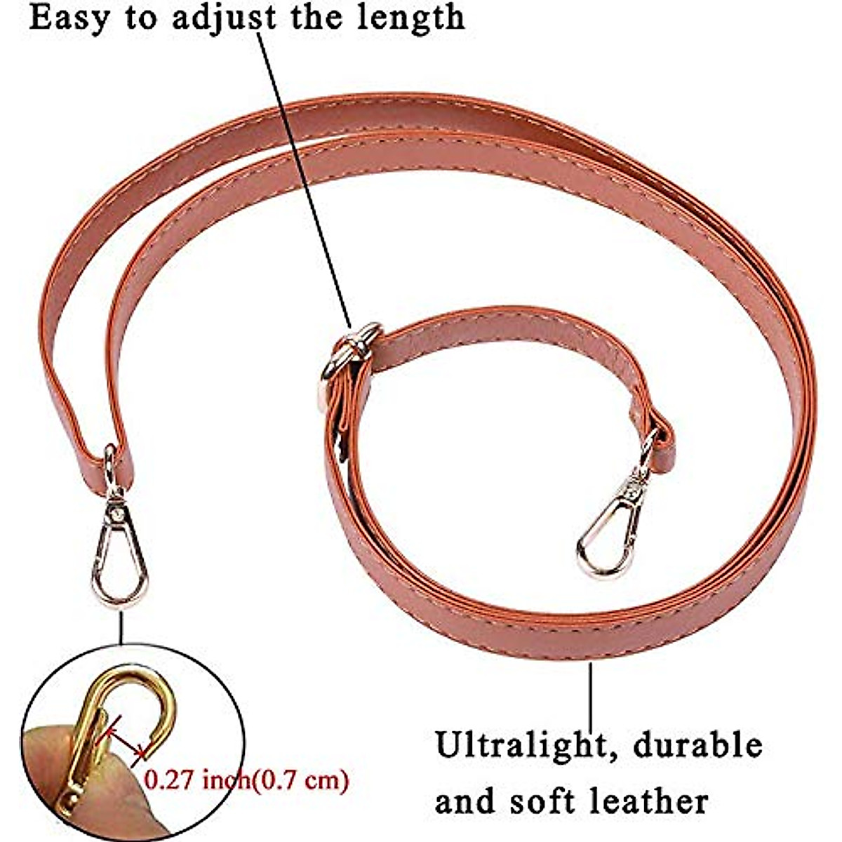 BEAULEGAN Purse Strap Replacement - Full Grain Microfiber Leather - 59 Inch Long Adjustable for Crossbody Shoulder Bag - 0.7 Inch Wide, Dark Brown/Gold