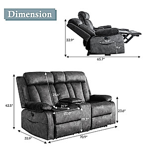 GUEAPY Reclining Loveseat-Power Reclining Loveseat with Console,Double Recliner Loveseat with Heat and Massage,Electric Loveseat Recliner with Cup Holders,USB & Type-C Charge Ports for Living Room,RV