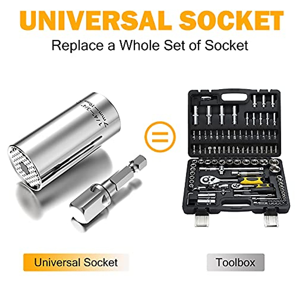 HTWORGRE Universal Socket, 1/4"-3/4" (7mm to 19mm) Ratchet Universal Socket Set with Wrench Power Drill Adapter - Best Tool Present for Handyman Men Husband Father Boyfriend Him (Silver)