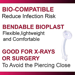 bodyjewellery 4pcs 16g Curved Barbell Eyebrow Piercing Rings Clear Retainer Bioflex Bendable Flexible Acrylic Invisible Gauge - 8mm