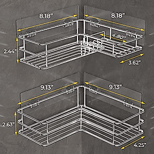 Nieifi 2 Pack Adhesive Corner Shower Caddy with Hooks with Built-In Soap Holder, Rustproof Shower Shelf Organizer Rack Basket for Inside Shower, Bathroom, Kitchen, Black