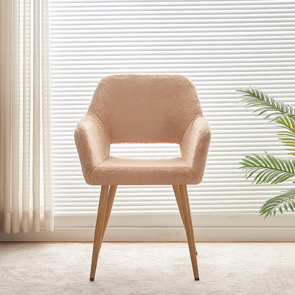 Desk Chair No Wheels Comfy Desk Chair with Metal Legs Faux Fur Task Chair/Arm Chair/Computer Chair/Makeup Chair for Bedroom Living Room,Reading Room,Modern Home Office Desk Chair for Girls Women