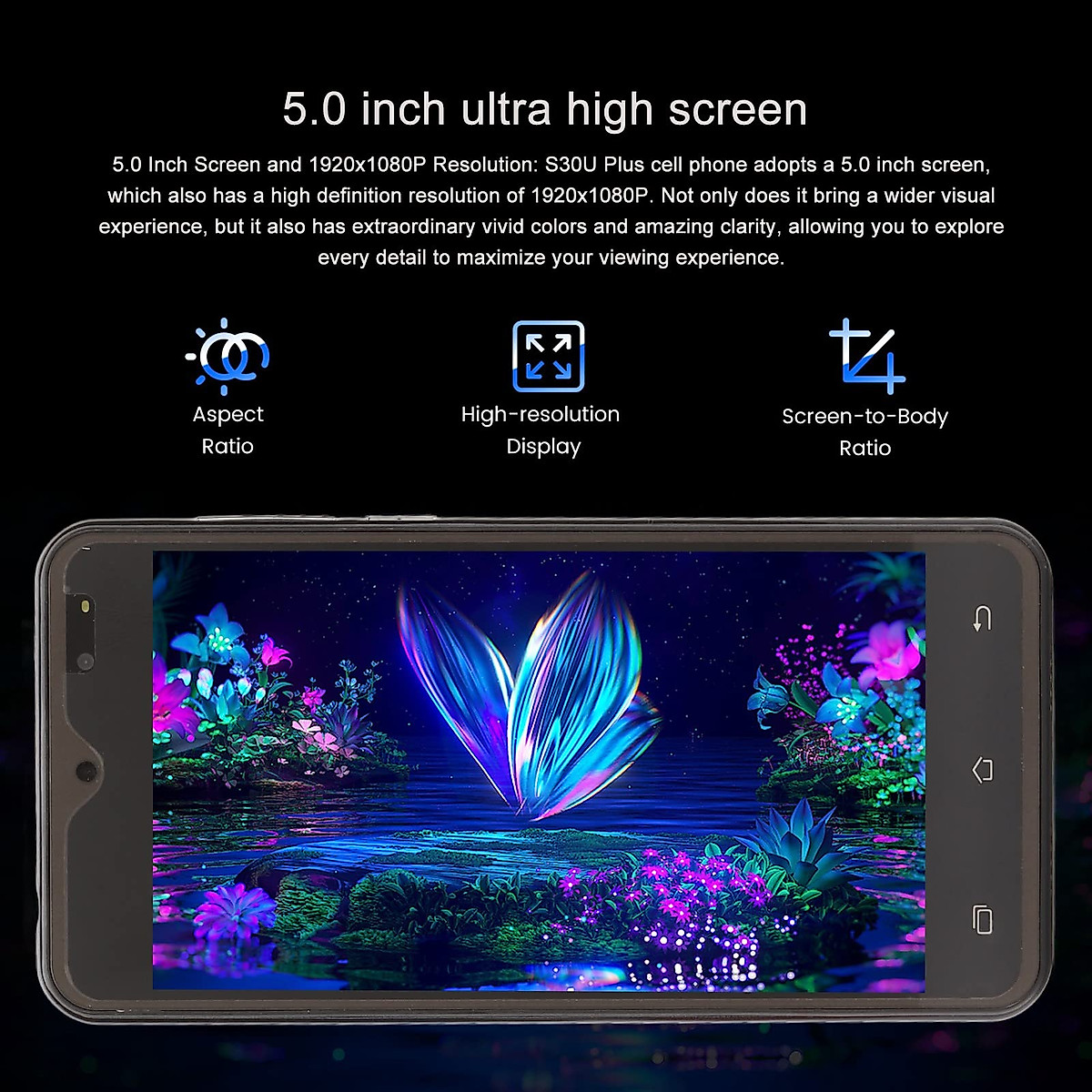ciciglow 5in Unlocked Phone, 2GB RAM 16GB ROM Cheap Smart Phone, 1920x1080P HD Display, 5MP+8MP Camera, 4800mAh, Face ID, WiFi, BT, FM(Black)