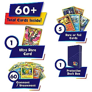 Ultra Rare Battle Bundle | 1x Ultra Rare | 60+ Cards Including 5 Holo or Rare Cards | GG Box Compatible with Pokemon Cards