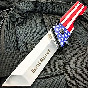 8" Mack Schmidt Tactical Tanto Blade Spring Assisted Pocket Knife (Flag)
