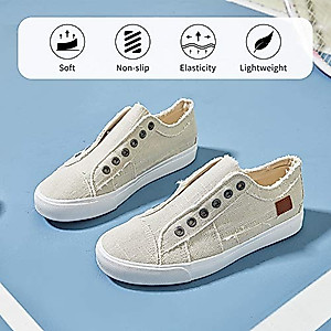Women's Slip on Shoes Fashion Canvas Sneakers Non Slip Low Top Casual Shoes(Beige.US5)