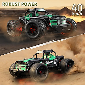 SupKonXi 1:14 RC Trucks, High Speed RC Cars 40KPH, 4WD Off Road Remote Control Monster Truck, 2.4GHz Electric Toy Buggy Vehicles with 2 Batteries, Shining LED Lights, Gift for Adults and Boys