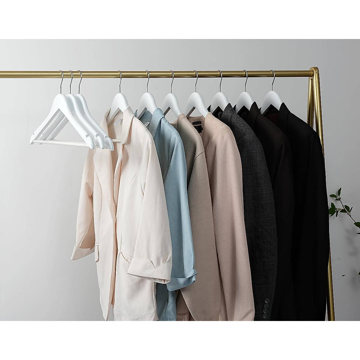 White Wood Bridal Dress Hangers Wooden Coat Hanger, Heavy Duty Clothes Hangers, Solid Wood Hangers for Shirts, Jackets, Pants, Wedding Dress, Bridesmaid Suits 10 Pack-HL01W