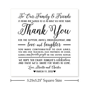 Hello Love Goods Personalized Wedding Reception Place Setting Thank You Cards, Table Decoration Centerpieces, 5.25x5.25, Made in the USA