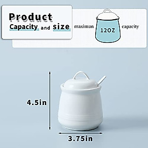 HAOTOP Porcelain Sugar Bowl, Ceramic Salt Bowl with Spoon and Lid for Home and Kitchen, 12 Ounces (White)