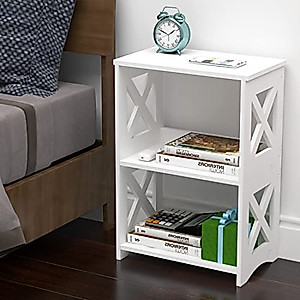 pikpuk Side Table, Narrow End Table with Storage Shelf, Minimalist Bedside Tables Nightstand, Small Bookshelf Bookcase, Bathroom Storage Shelves, Display Rack for Bedroom, Living Room, Office, White.