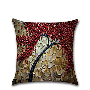 Calcifer 18 x18 Inch (45x45cm) Oil Painting Tree Durable Cotton Linen Throw Pillows Sheel Case Cushion Covers for Home Sofa Decorative (Set of 4)