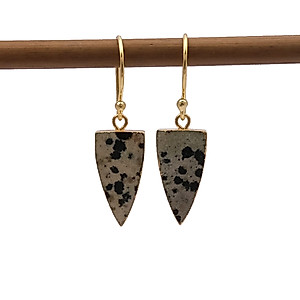 Handmade Dalmatian Jasper Gift For Women Gemstone | Dangle Drop Gold Electroplated | Triangle Shape Hook Style Earrings Jewelry 2051)12