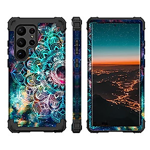 Hocase for Galaxy S23 Ultra Case, Shockproof Heavy Duty Hard Plastic+Soft Silicone Rubber Bumper Hybrid Dual-Layer Protective Case for Samsung Galaxy S23 Ultra 6.8" 2023 - Mandala in Galaxy