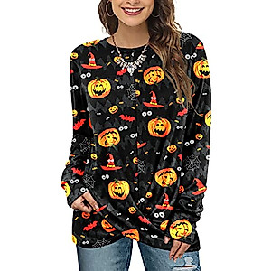 Jescakoo Womens Sweaters Fall 2022 Blouses for Women Fashion 2022 Black Halloween Cloth S