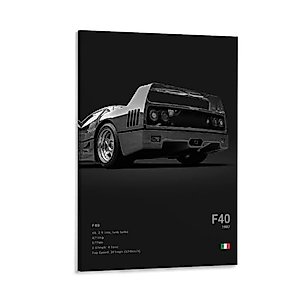 Car Poster Ferrari F40 Supercar Posters Racing Car Canvas Wall Art For Boy's Bedroom SuperCar Wall Decor Frame-style 24x36inch(60x90cm)