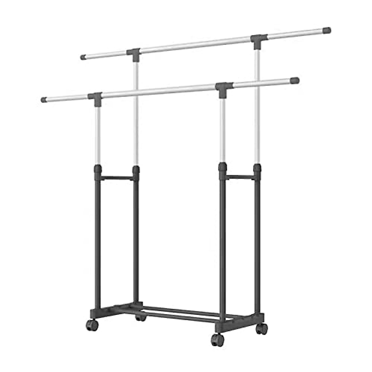 Double Rod Portable Clothing Hanging Garment Rack, Rolling Clothes Organizer, Height Adjustable Clothing Hanger Organizer with Lockable Wheels, for Hanging Clothes